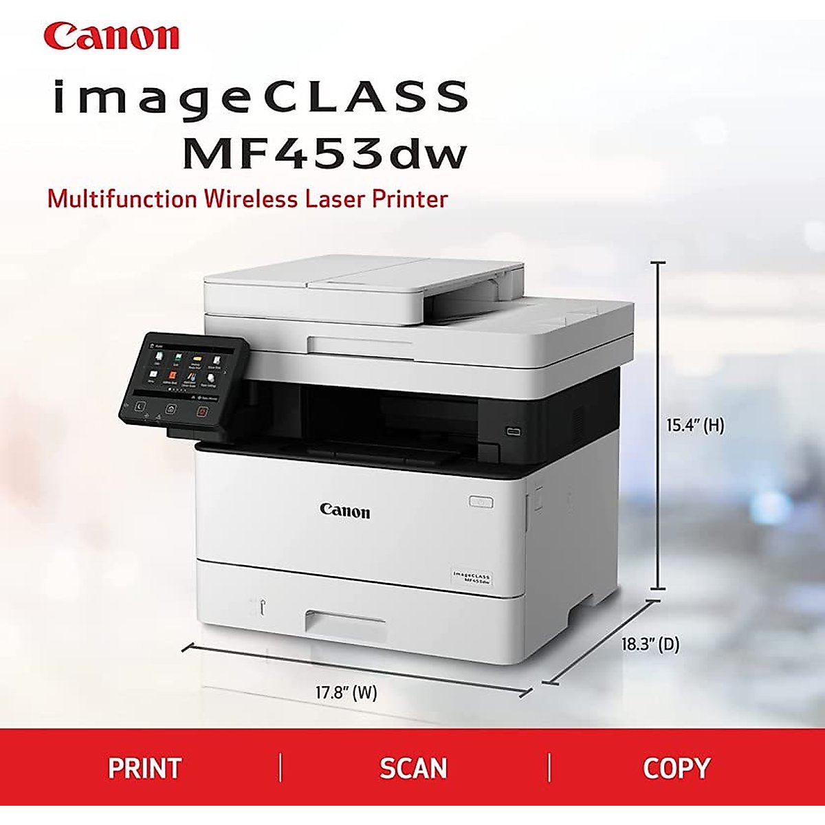 Canon imageCLASS MF453dw All-in-One Wireless Monochrome Laser Printer | Print, Copy, & Scan| | 5" Color Touch LCD | One Pass Duplex Scan