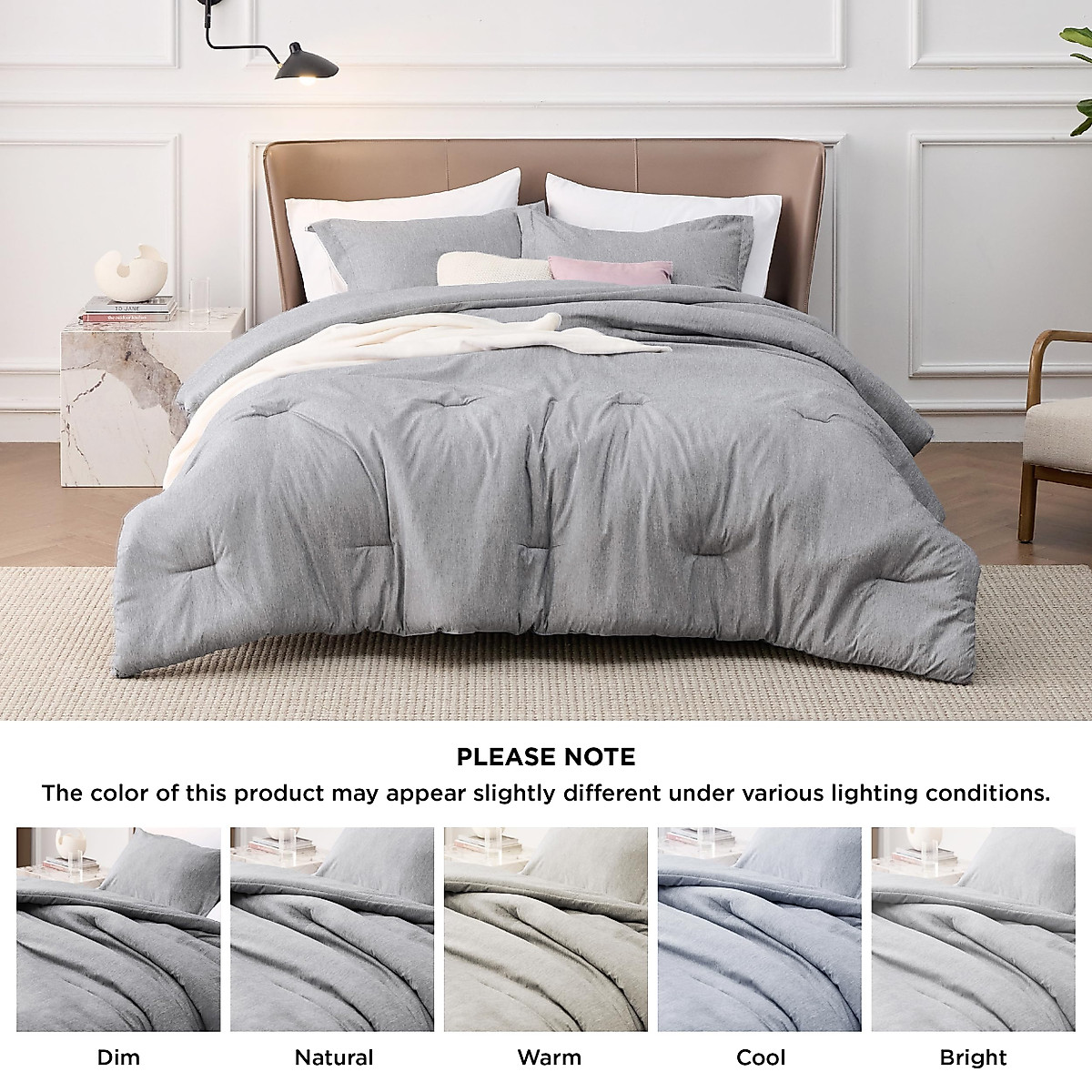 Bedsure King Comforter Set - Grey King Size Comforter, Soft Bedding for All Seasons, Cationic Dyed Bedding Set, 3 Pieces, 1 Comforter (104"x90") and 2 Pillow Shams (20"x36"+2")