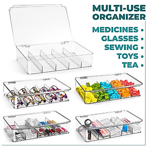 Sorbus Sunglasses Organizer - Plastic Stackable Eyeglass Case Storage Organizer for Multiple Glasses - Reading Glasses, Sunglass Holder with Hinged Lid for Eyewear Display Includes 5 Sections (3 Pack)