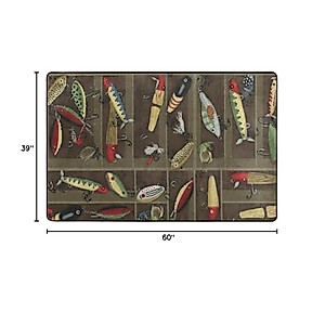 Area Rug Ultra Soft Nursery Rug Stylish Mats Carpets Multipurpose Carpets for Living Room, Bedroom, Extra Large Area Carpet Vintage Fishing Lure Style