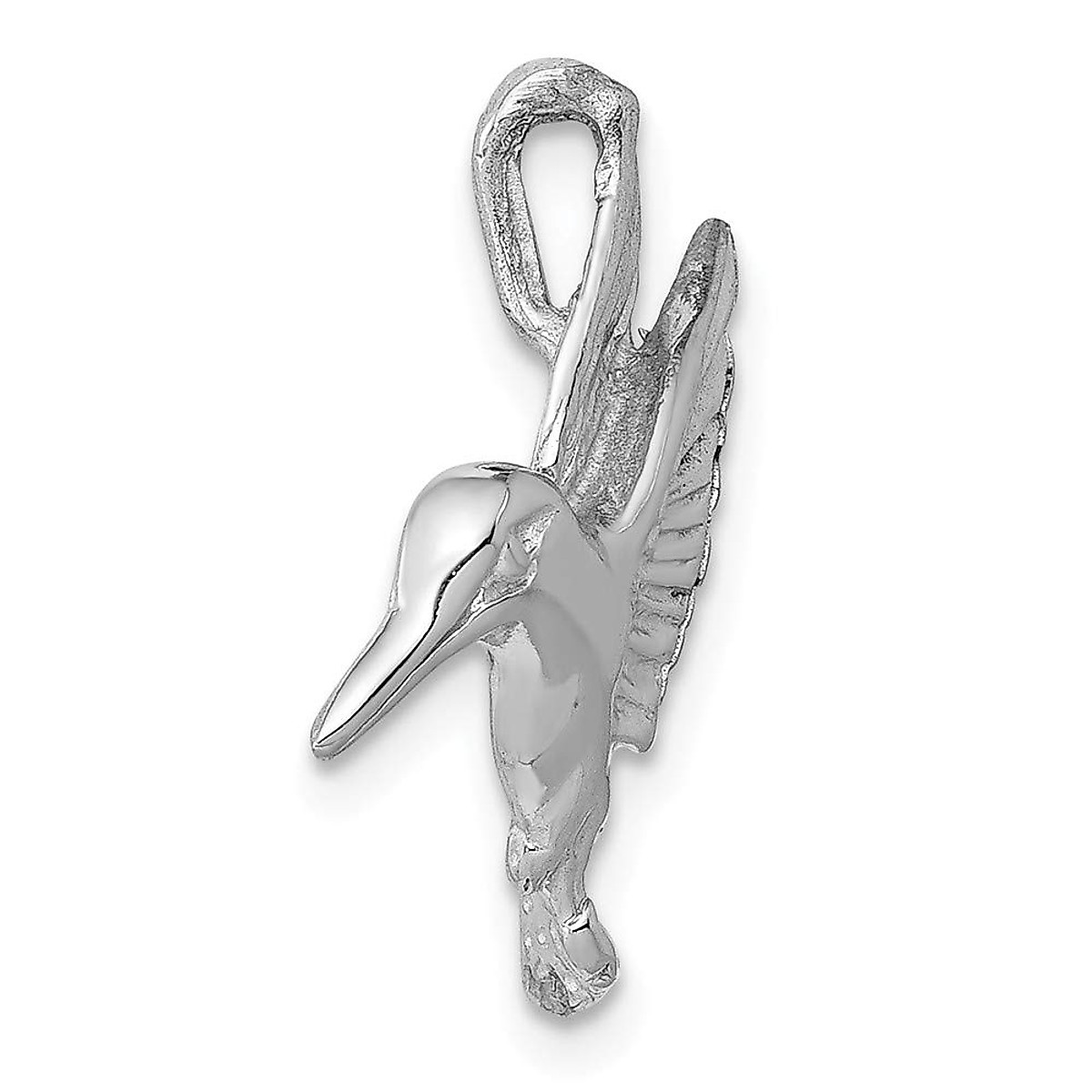 Solid 14k White Gold Open-Backed Hummingbird Chain Slide Pendant Charm - 19mm x 18mm
