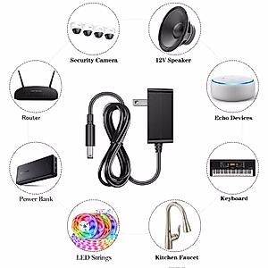 SoulBay 12V 1A AC Adapter Charger Replacement w/8 tips, Regulated Power Supply Cord for LED Strip Light, CCTV Camera, BT Speaker, GPS, Webcam, Router, DC12V Transformer with ETL Certificate