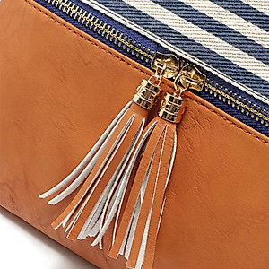 Duketea Stripe Medium Crossbody Purse, Canvas + Faux Leather, Blue, Size Medium