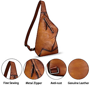FEIGITOR Genuine Leather Sling Bag Retro Crossbody Sling Backpack Handmade Chest Shoulder Hiking Daypack Cycling Purse Fanny Pack (Brown)