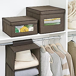 mDesign Large Fabric Stackable Closet Organizer Box with Clear Window/Lid for Bedroom, Office, Bathroom, Mudroom Organization - Shoe, Sweater, Clothes Storage, Lido Collection - Espresso Brown