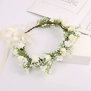 VMila Flower Crown - Elegant Wedding Hair Accessories for Girls, Ideal Flower Girl Headpiece, Perfect for Bridal Parties and Special Occasions (White)