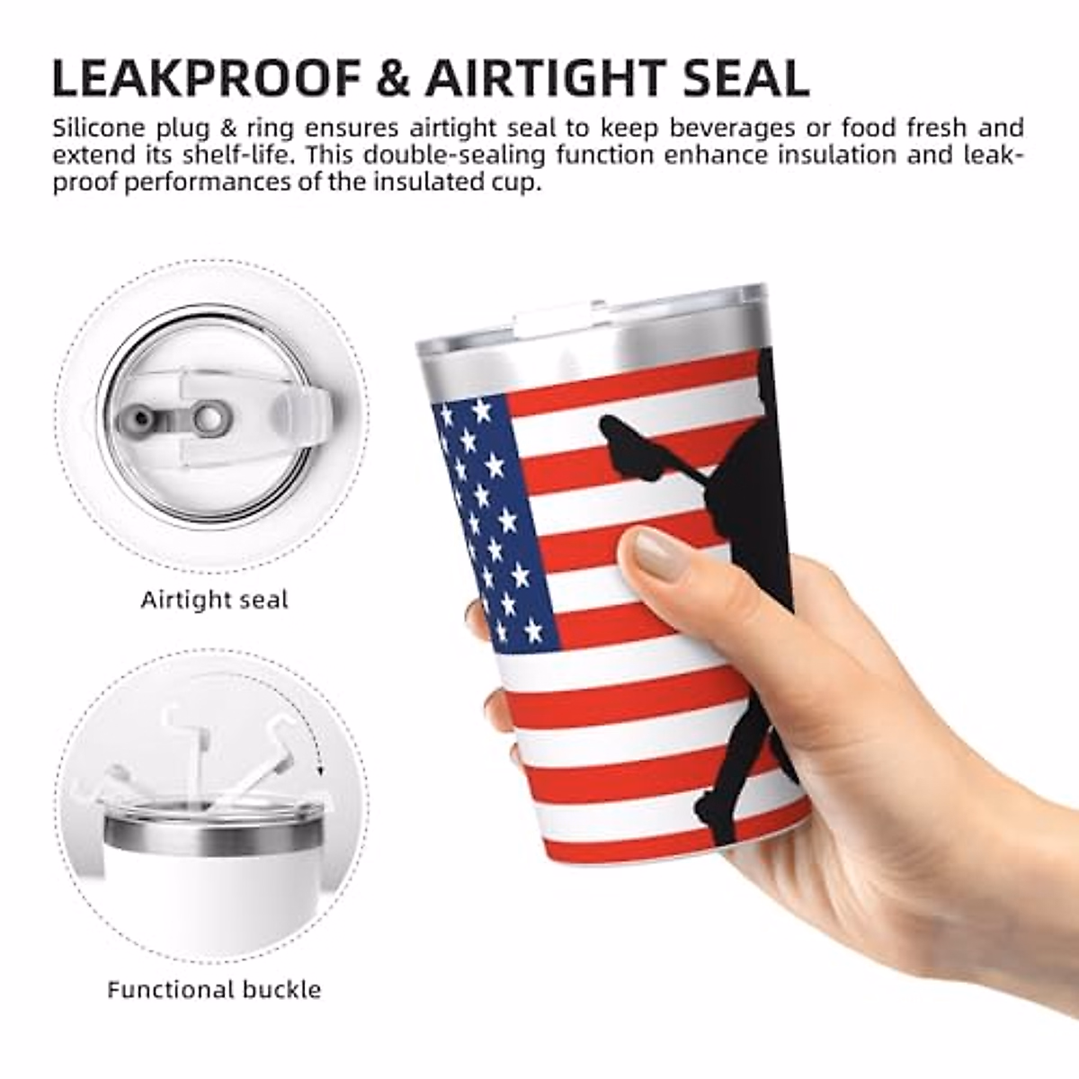 12oz Tumbler Lacrosse America Flag Stainless Steel Cup With Straw And Lid Spill Proof Bulk Double Wall Vacuum Reusable Water Tumblers For Cold Hot Drink