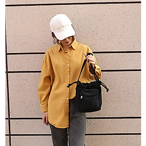 Jeelow Small Canvas Bucket Crossbody Cellphone Bags Drawstring Purses For Men & Women (Black Drawstring)