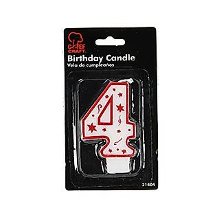 Chef Craft Classic Numeral Candle, Number 4, 3 inch, White/Red