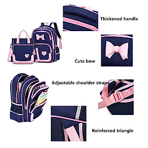 ZHANAO Backpack Bowknot for Girls Princess Style School Bag Daypack Set with Handbag