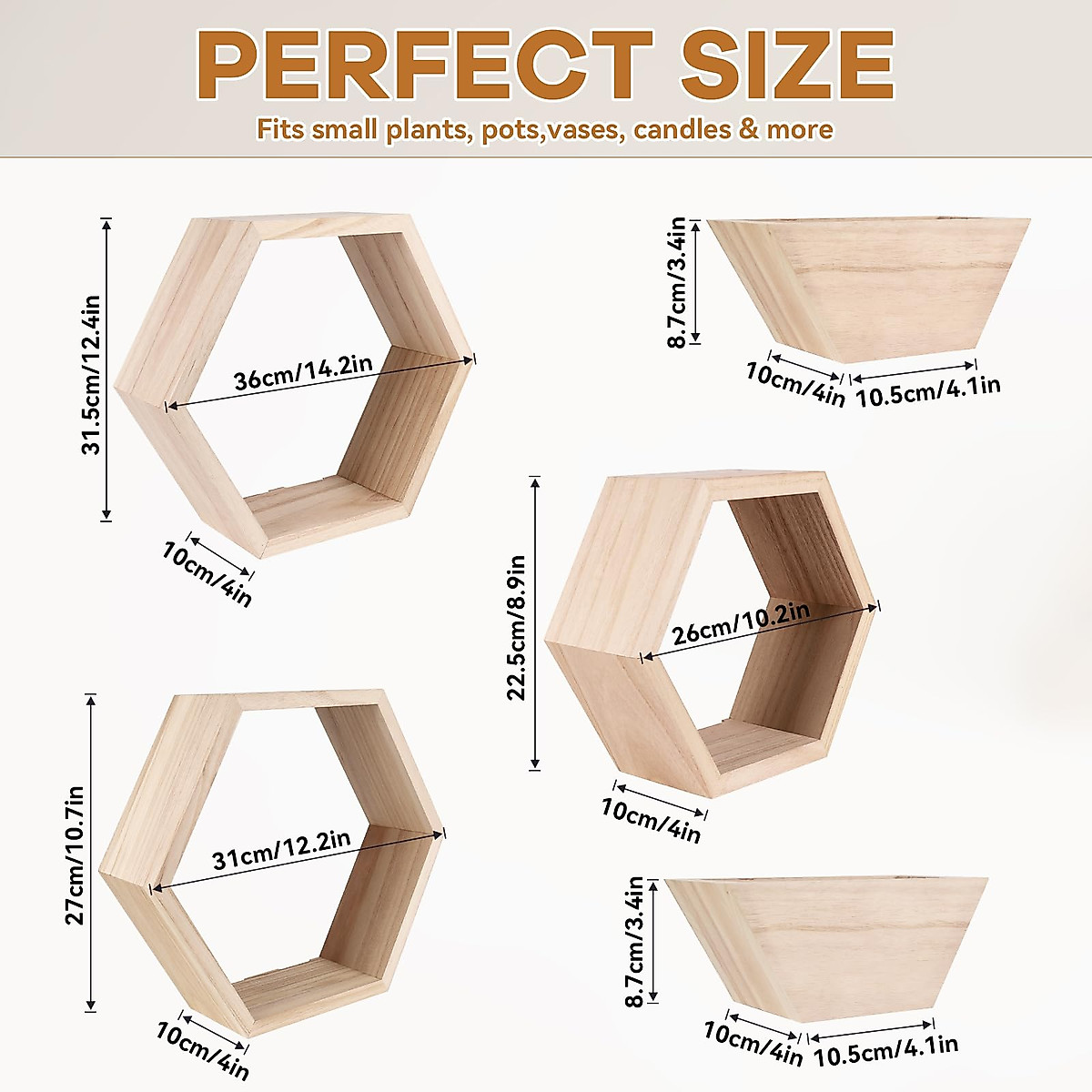 Aurovive Wooden Hexagon Floating Shelves Set of 5 Wall Mounted Honeycomb Shelf octogone shelve Geometric Shaped Organizer for Living Room Bathroom Bedroom Guest Room Decor Accessories nartural