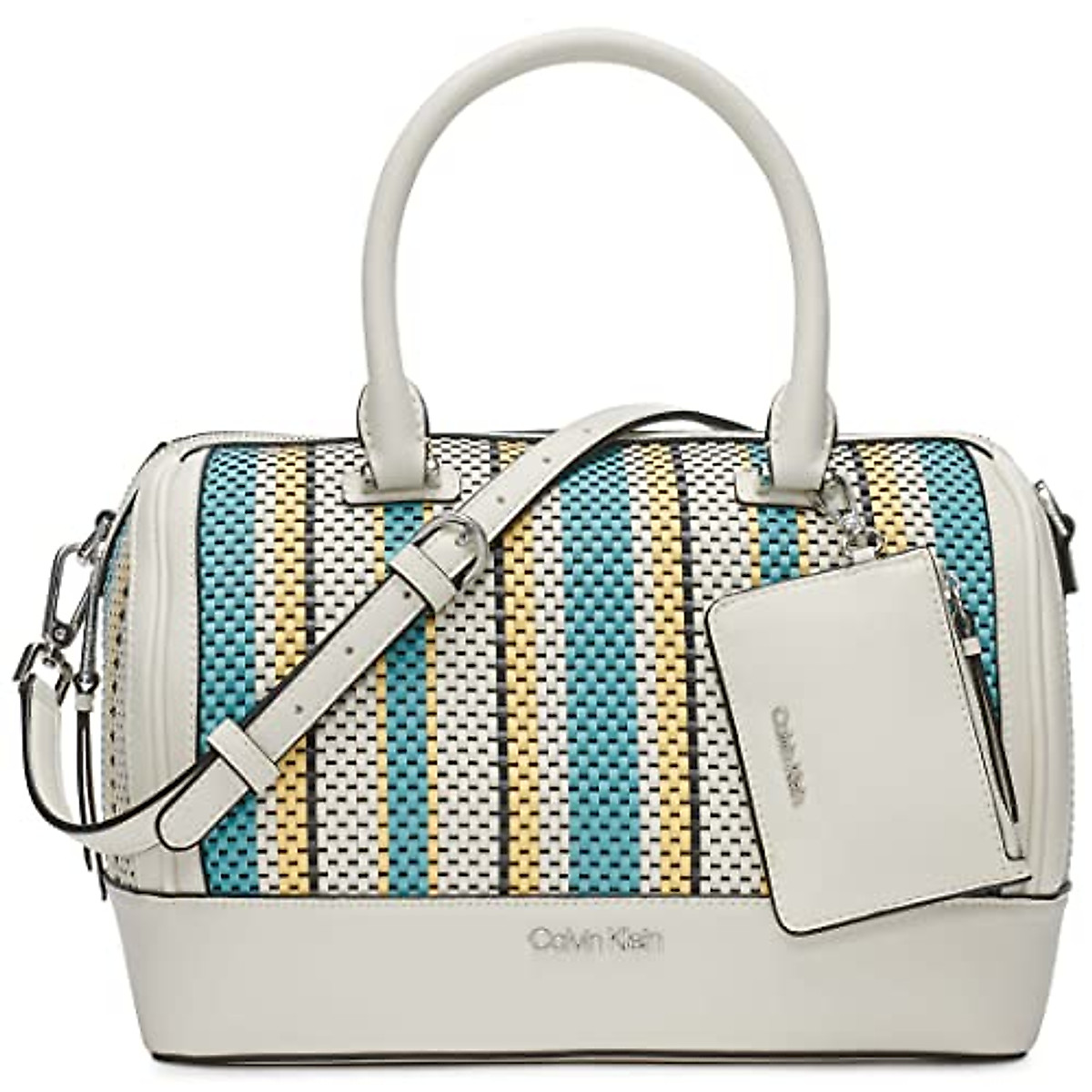 Calvin Klein Ashley Barrel Satchel, Cherub White Multi Woven
