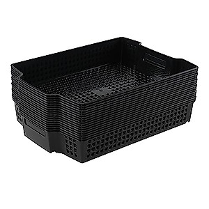 Gloreen 6 Pack A4 Paper Stacking Storage Basket Tray, Black, Shallow Baskets for Storage