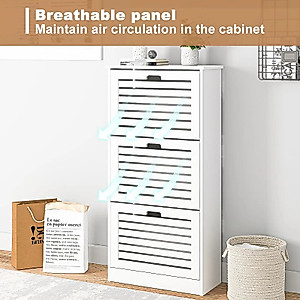 Miscoos Entryway Shoe Storage Cabinet with 3 Flip Drawers, Hidden Narrow Slim Free Standing Shoe Closet Rack Organizer for Hallway Front Porch