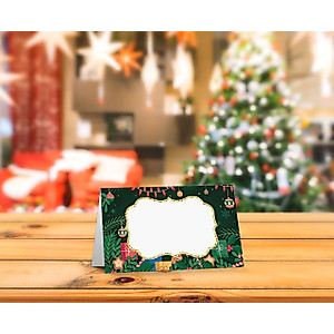 Table Place Card, Christmas Themed Tent Style Cards, Pack of 25 Half-Fold Reception Place Card, Perfect for Christmas Party, Birthday, Wedding, Bridal Showers, Banquet and Special Events A04