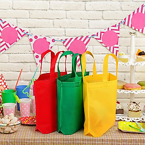 Aneco 24 Pack 11.5 by 11.5 Inches Bottom Birthday Party Bags Non-Woven Treat Bags Easter Egg Hunt Gift Bag Rainbow Colors with Handles, 6 Colors