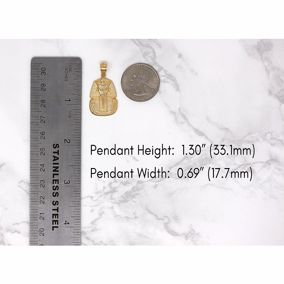 CaliRoseJewelry 10k Egyptian Pharaoh King TUT Pendant in Yellow Gold, 16"