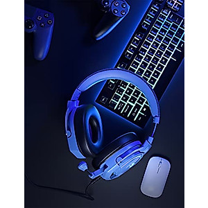 ZIUMIER Z88 Gaming Headset with Microphone, Wired Gaming Headphones Compatible for PC, PS4, PS5, Xbox One, Xbox Series X & S, Switch, 3.5 mm Audio Jack, Noise Cancelling Mic & RGB Light (Blue)