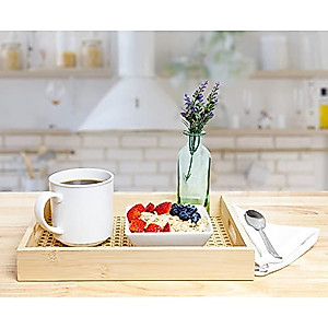 AuldHome Ottoman Rattan Breakfast Trays (Set of 2); Basket Serving Trays with Wooden Fram for Serving Guests, Coffee Break, Breakfast and More