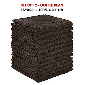 TALVANIA Brown Kitchen Dish Towels, 15” x 25”, 100% Cotton Kitchen Towel and Dishcloths Set, 12 Pack Absorbent Multipurpose Dish Cloth, Hand Towel, Cleaning Bar Towels (Coffee Bean)