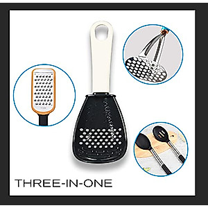 Multifunctional Cooking Spoon, Skimmer Scoop Colander Strainer Grater Masher, Non-stick, Non-toxic, Heat-resistant, for Cooking, Draining, Mashing, Grating, Beating