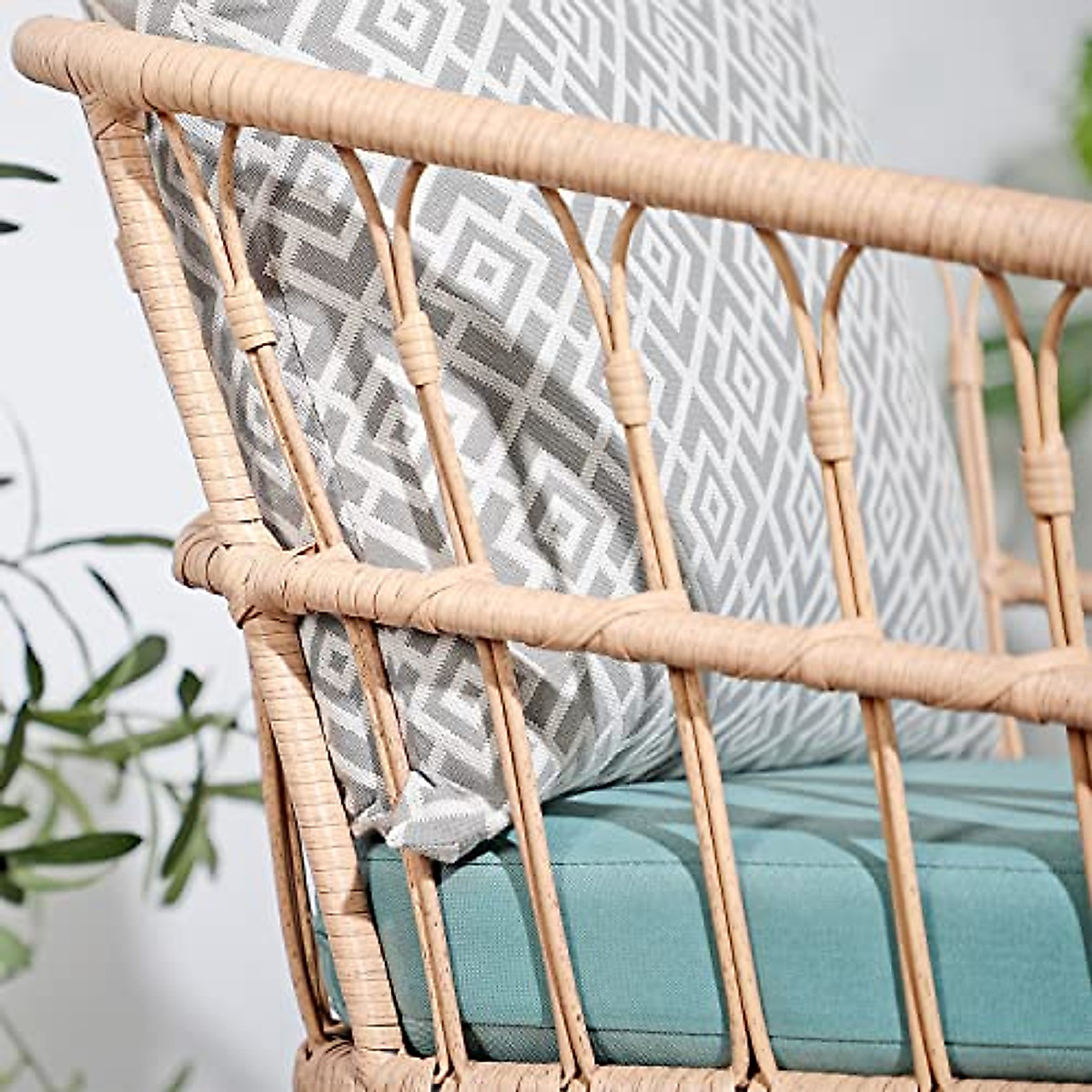 wOod-it 3 Piece Patio Furniture Outdoor Conversation Bistro Set with Tempered Coffee Table and Wicker Chairs for Garden Balcony Backyard Yard Poolside (Green)