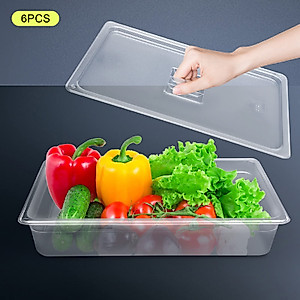Fichiouy 4'' Deep 6 Pack Food Pans with Lids, Polycarbonate Clear Fruit Storage Pan Large Capacity 6pcs/set Food Pans Take Out Container
