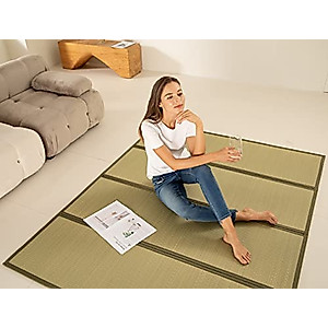 MustMat Tatami Mat Rush Grass Tatami Mattress Japanese Traditional Foldable (queen-61 x78)