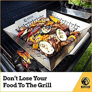 Mountain Grillers Veggie Grill Basket - Heavy Duty Vegetable Grilling Basket also for Fish Meat and Shrimp - Suitable for All Grills BBQ & Smokers - Stainless Steel - 12 Inch vegetable bbq pan