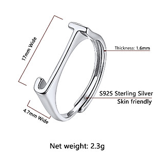 SILVERCUTE J Initial Ring Womens Cocktail Letter Ring S925 Stamped Adjustable Band Sterling Silver Sideways Initial Rings Stackable