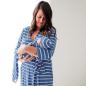 Posh Peanut Baby Swaddle Blanket & Beanie - Matching Newborn Swaddle Set, Doubles As Receiving Blanket or Nursing Cover (Denim Blue Stripe)