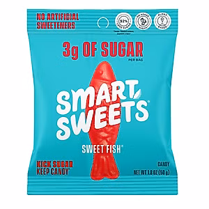 SmartSweets Sweet Fish, Low Sugar Gummy Candy (3g), Low Calorie (130), Gluten-Free -1.8oz (Pack of 12) Packaging may vary