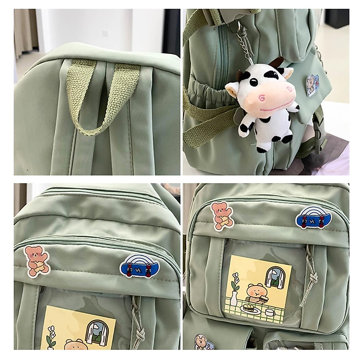 Yoaujeo Kawaii Backpack Lovely Pastel Rucksack for Teen Girls, Cute Aesthetic Bookbag for School with Kawaii Pin and Accessories (Blue)