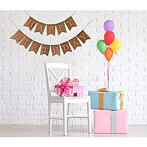 Shimmer Anna Shine Burlap Happy Birthday Banner for Birthday Party Decorations (Pink)