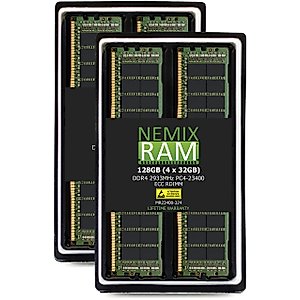 NEMIX RAM 128GB 4x32GB DDR4-2933 PC4-23400 2Rx4 ECC Registered Server Memory by NEMIX RAM