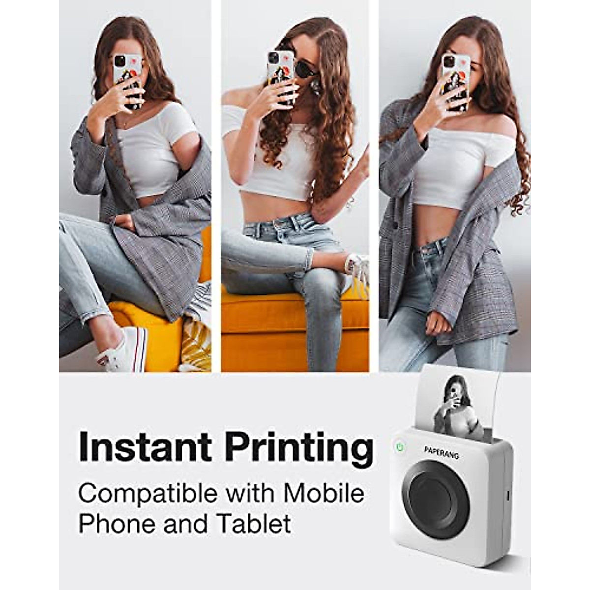 paperang P3 Portable Printer, 300 DPI Thermal Label Printer, Wireless Bluetooth Printer, Supports 3-Inch (80mm) Inkless Printing for Labels, Stickers, Images, QR Codes, and More - White