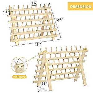 HAITRAL 60-Spool Thread Rack, Wooden Thread Holder Sewing Organizer for Sewing, Quilting, Embroidery, Hair-braiding