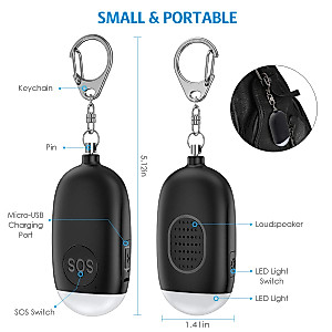 [Upgraded New Version] AMIR Safe Sound Personal Alarm - 130dB Emergency Alarm Keychain with LED Flashlight, Security Personal Protection Devices for Women, Girls, Kids and Elderly(2 Pack-Black&White)