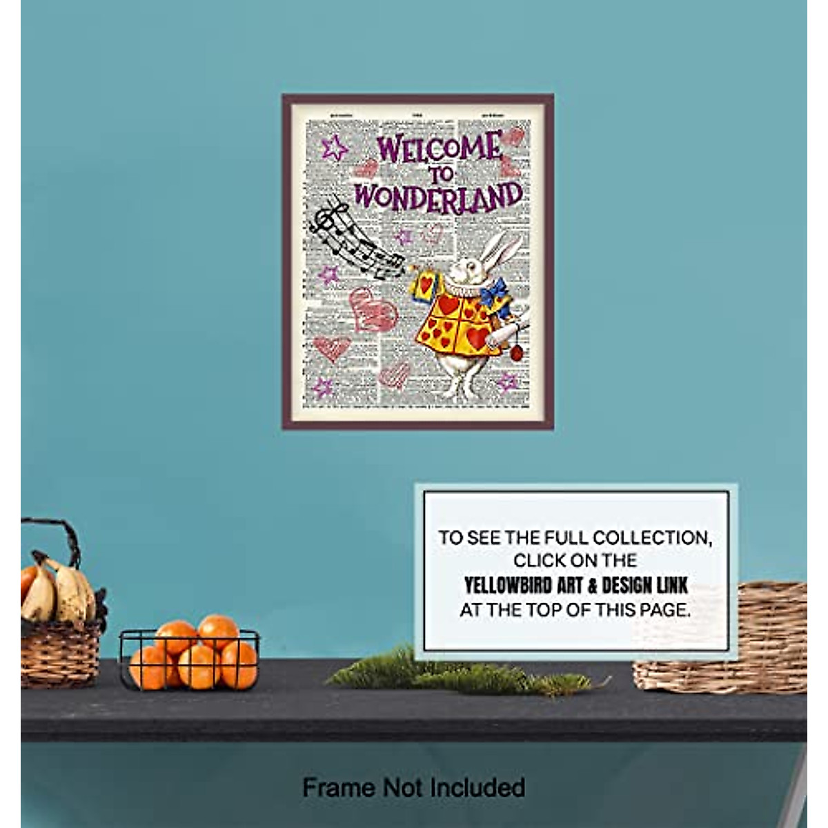 Alice Wonderland Art Print - White Rabbit Upcycled Dictionary Wall Art Poster for Nursery, Kids, Boys, Girls Room - Great Baby Shower Gift - 8x10 Unframed Photo