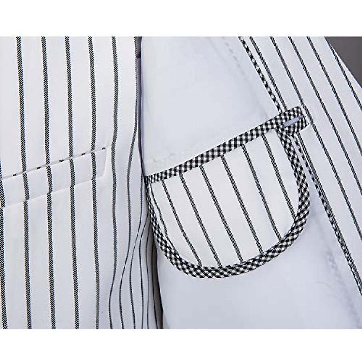 Mens 3 Piece Pinstripe Suit Slim Fit Casual Dress Suits Blazer + Vest + Pants US Size 38 (Asian Size 3XL) White