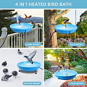GIFANK [Clearance] Heated Bird Bath with Thermostatically Controlled 4-in-1 Bird Bath Bird Heater Heatable Bird Bath Bowl Heated Bird Waterer for Winter Outdoor Garden Yard Patio Lawn