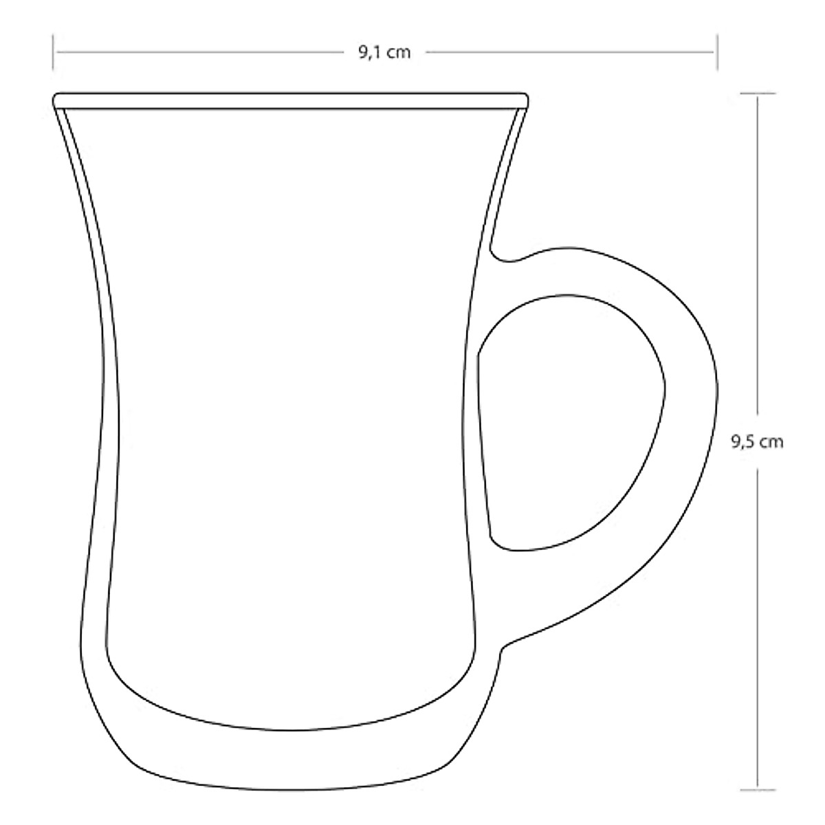 Turkish Tea Glasses With Handle - 6 pcs Tea Cups, Slim Waist Design and Thick Sole Prevent the Tea From Getting Cold, Capacity 145cc, 4 3/4 Oz, 2.5" x 4H"