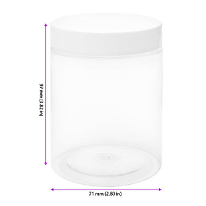 YUENPUN 30 PCS 10 OZ Slime Containers with White Lids, Wide Mouth Small Plastic Cosmetic Jars, Clear Plastic Slime Containers, Round Storage Jars for Lotion, Cream, Beauty Products