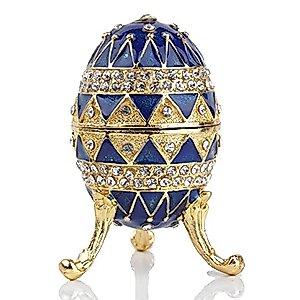 SEVENBEES Hand Painted Enameled Russian Faberge Egg Trinket Box Hinged Jewelry Boxes Ring Holder Gift for Home Decor