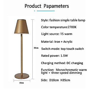 Creative Office Restaurant Bar Table lamp Rechargeable Study Reading Touch Led Desk Light with USB Charging Port for Bedroom (Black)