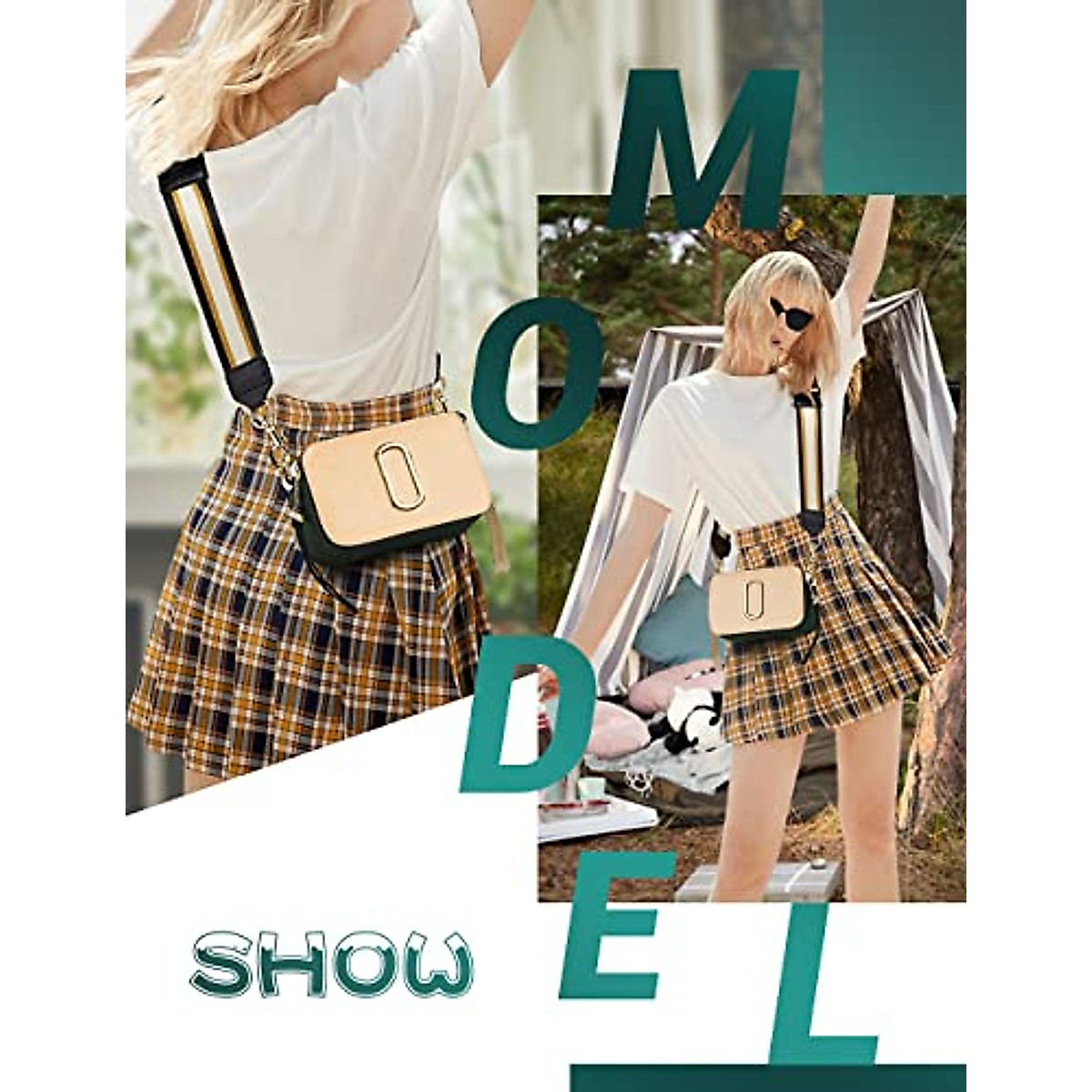 Iswohjzzz Designer Crossbody Bag Purse Women Snapshot Mini Leather Crossbody Bag Wide Strap Shoulder Handbag Camera Clutch Khaki
