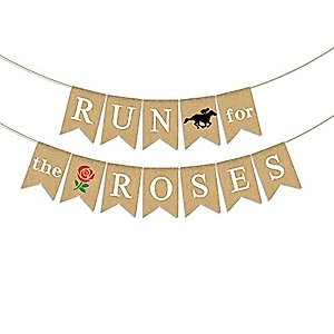 Pudodo Burlap Run for The Roses Banner Kentucky Derby Party Horse Race Fireplace Mantle Garland Decoration