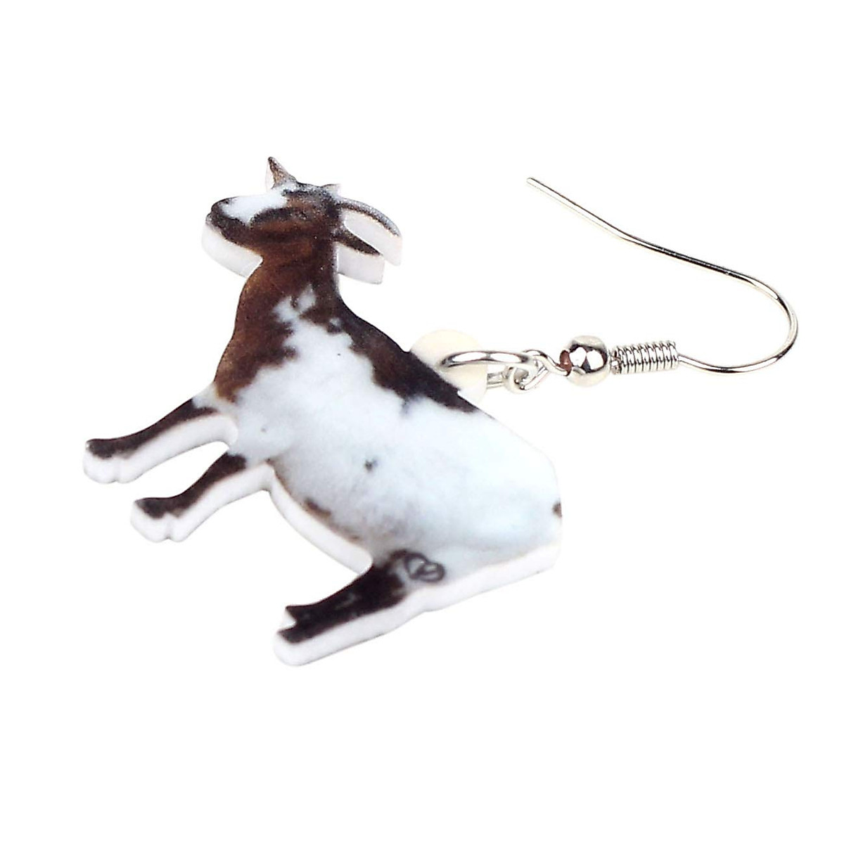 DUOWEI Acrylic Lovely Goat Earrings Novelty Drop Dangle Jewelry for Women Lovers Unique Gifts and Souvenir (White and Brown)