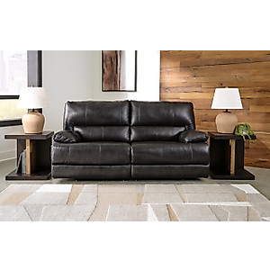 Signature Design by Ashley Mountainous Modern Leather Match Wall Hugger Power Reclining Sofa with Adjustable Headrest and USB Ports, Black
