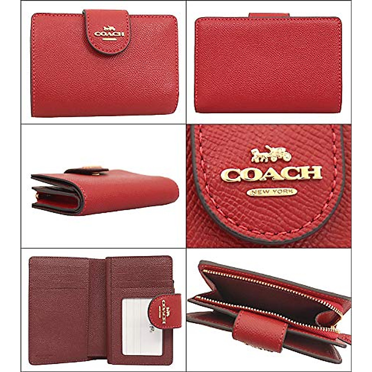 Coach Crossgrain Leather Medium Corner Zip Wallet Style No.6390 Red